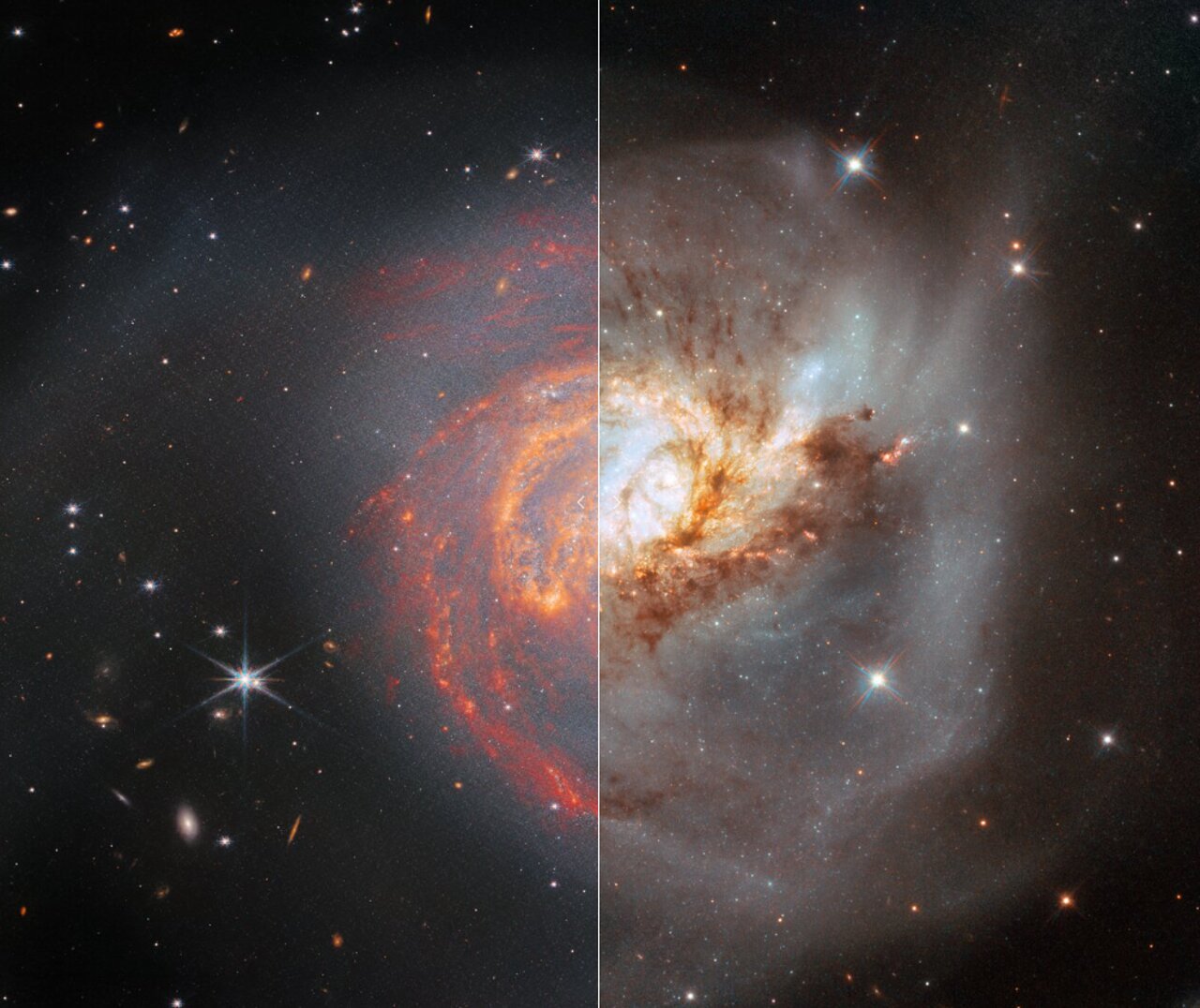 Hubble and Webb’s views of a titanic clash | ESA/Webb