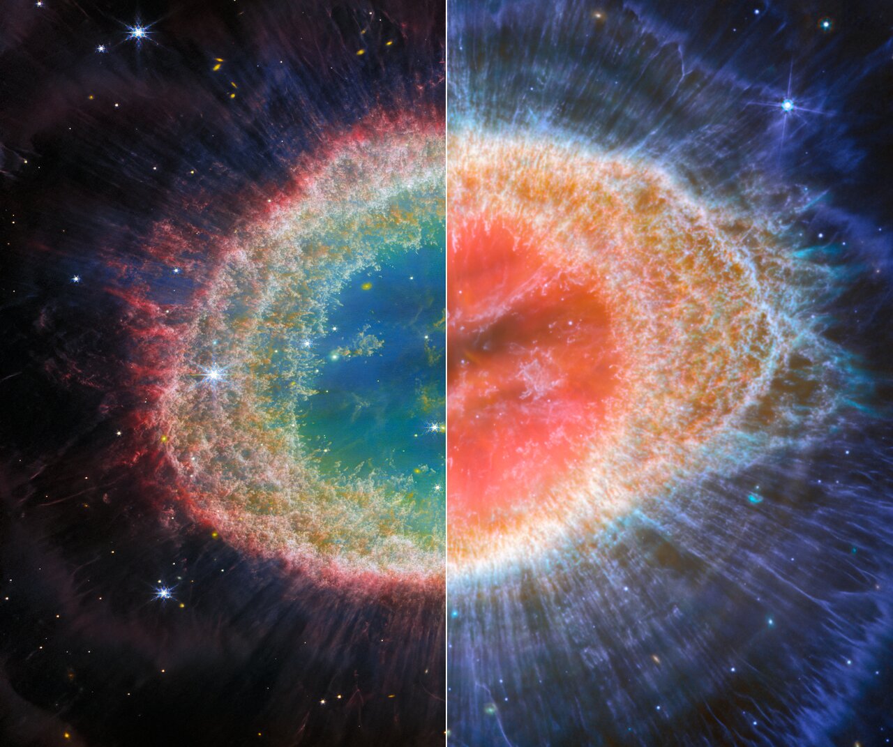Webb’s two infrared views of the Ring Nebula | ESA/Webb