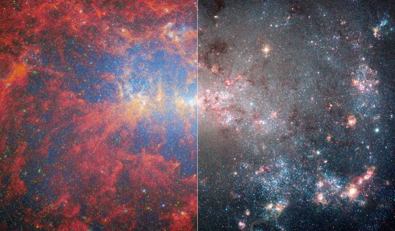 Hubble and Webb’s views of NGC 4449 | ESA/Webb